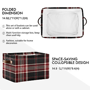ALAZA Decorative Basket Rectangular Storage Bin, Red Black and White Plaid Organizer Basket with Leather Handles for Home Office
