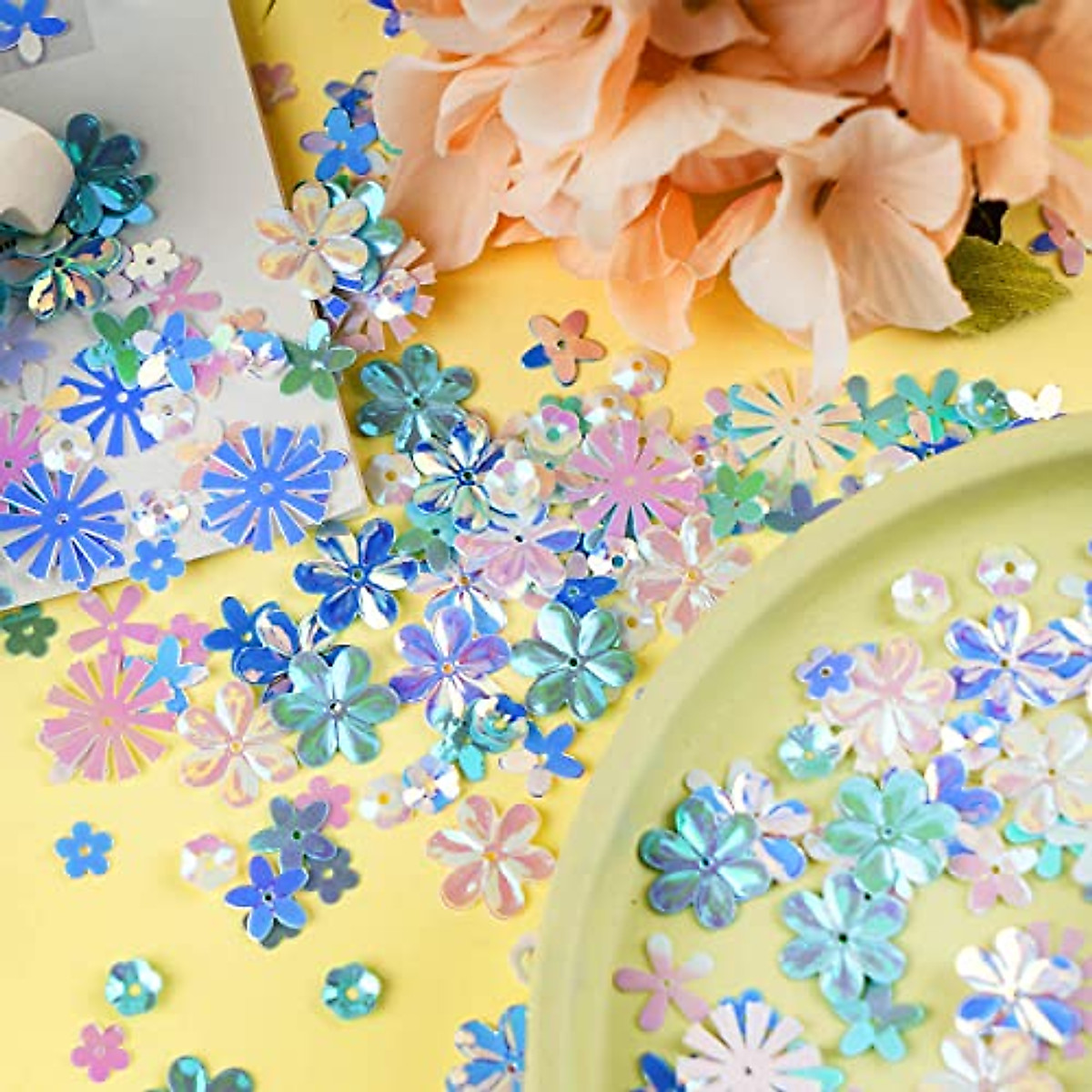1200 Pieces Hippie Confetti Paper Peace Daisy Flower for Hippie Party Craft Home Table Confetti Decoration Baby Shower Birthday Hippie Groovy Party Decorations