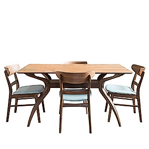 Christopher Knight Home Idalia Curved Leg Rectangular Dining Set, 5-Pcs Set, Natural Walnut / Mint