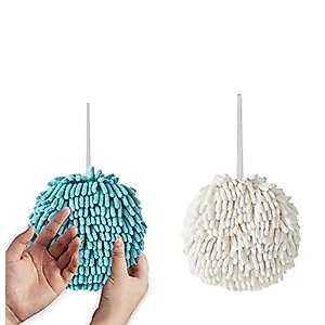 Ajfwm Soft Chenille Hanging Hand Towels,Kitchen Hand Towels with Loop,Bathroom Hand Towels Hanging,Quick Dry Cloths for Cleaning,Soft Absorbent Microfiber Hand Towels (Include 2 PCS Wall Hooks)