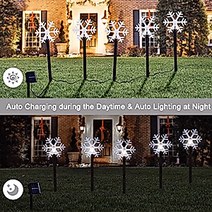 VOGVOG Christmas Snowflake Lights, 5 Pack Solar Christmas Pathway Markers with Cool White Fairy Lights for Outdoor Holiday Walkway Patio Garden Christmas Decorations