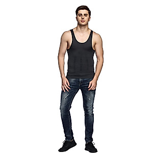 Odoland Men's Body Shaper Slimming Shirt Tummy Vest Thermal Compression Base Layer Slim Muscle Tank Top Shapewear, Black, M