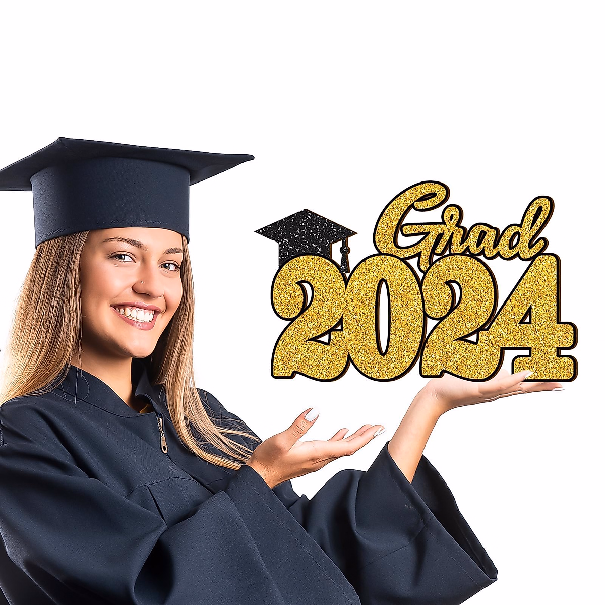 Gold Graduation Party Decorations for Class of 2024 - Grad 2024 Wood Sign Photo Prop for College High School Graduation Party Supplies