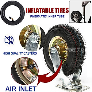 Heavy Duty Caster Pneumatic Swivel Caster, Steel Plate Rubber Wheel, Double Ball Bearing, No Noise Antis-Skid Plate, for Moving Furniture/Table/Trolley/Workbench