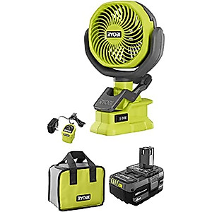 Ryobi 18-Volt Personal Battery Powered Clip Fan Kit with 4.0 Ah Battery, Charger and Bag Kit