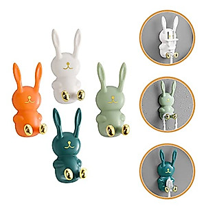 Cabilock 4pcs Adorable Rabbit Nail Free Hook Wall Coat Hanger Rabbit Wall Hooks Umbrella Holder No Punching Key Hook Bathroom Hooks Adhesive Cable Organizer Abs Child Key Chain Wall-Mounted