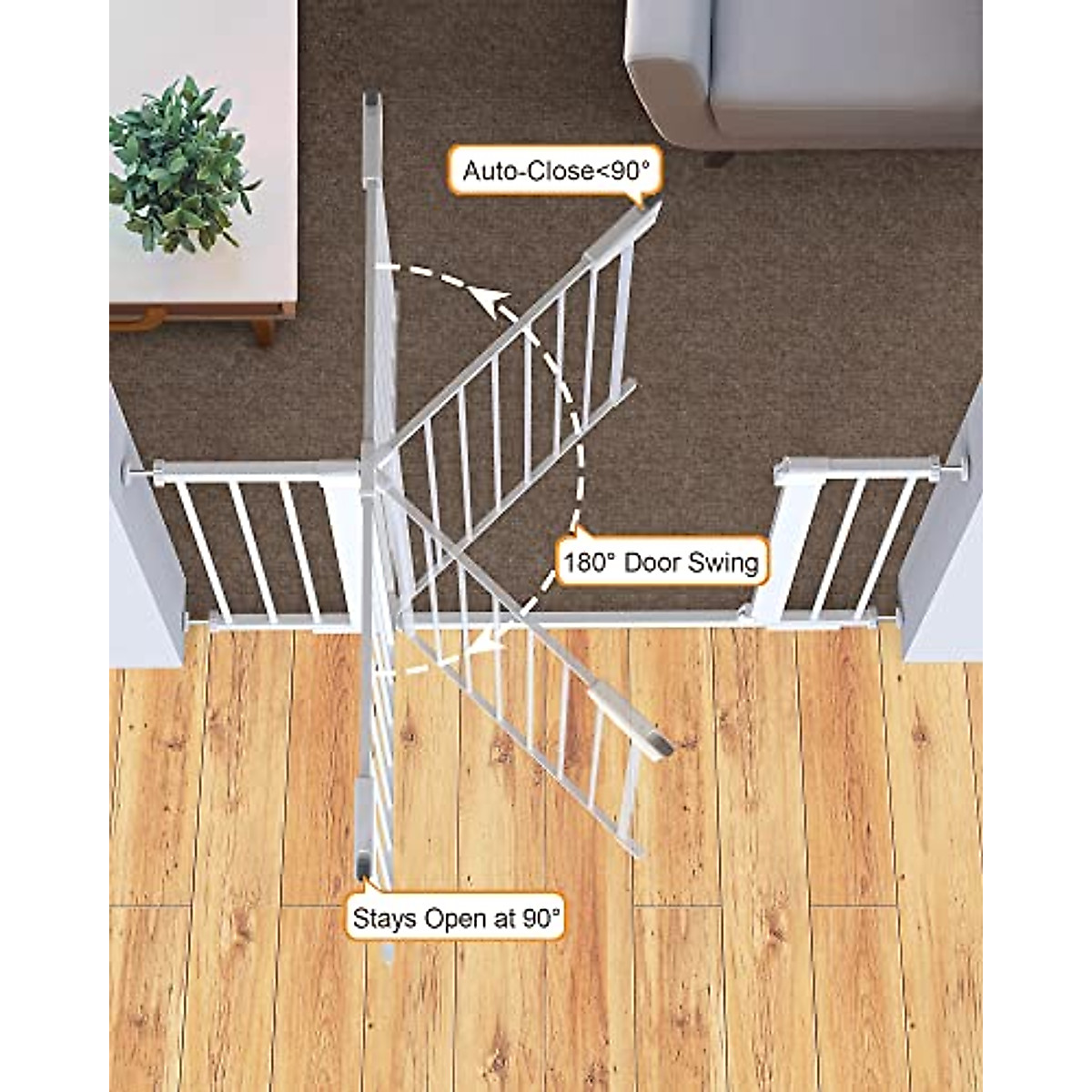 Mom's Choice Awards Winner-Cumbor 29.7"-51.5" Baby Gate Extra Wide, Easy Walk Thru Dog Gate for The House, Auto Close Safety Pet Gates for Stairs, Doorways, Child Gate Includes 4 Wall Cups,White