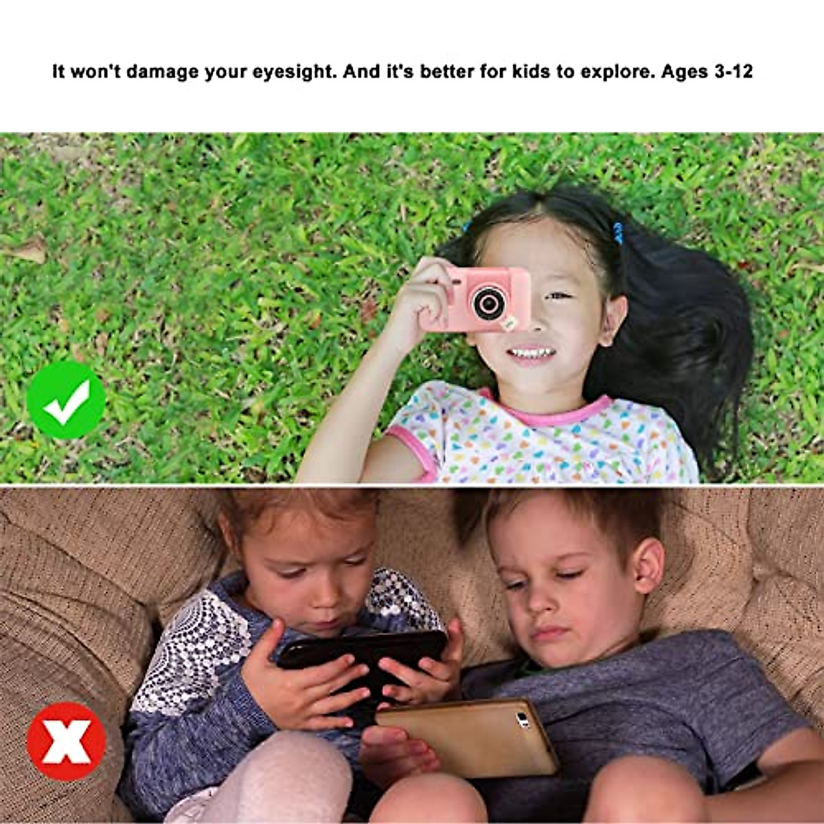 Mini Digital Camera Taking Photo 2.4 Inch IPS HD Screen Kids Camera 180 Degree Angles Gifts for Children Age 3-12