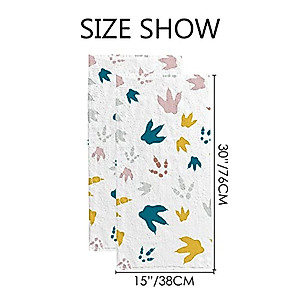 Hand Bath Towels 2 Pack Dinosaur Footprint Absorbent Face Fingertip Towels for Bathroom Kitchen Gym Spa Soft Hair Drying Cloth Quick Dry, 30 x 15 Inch