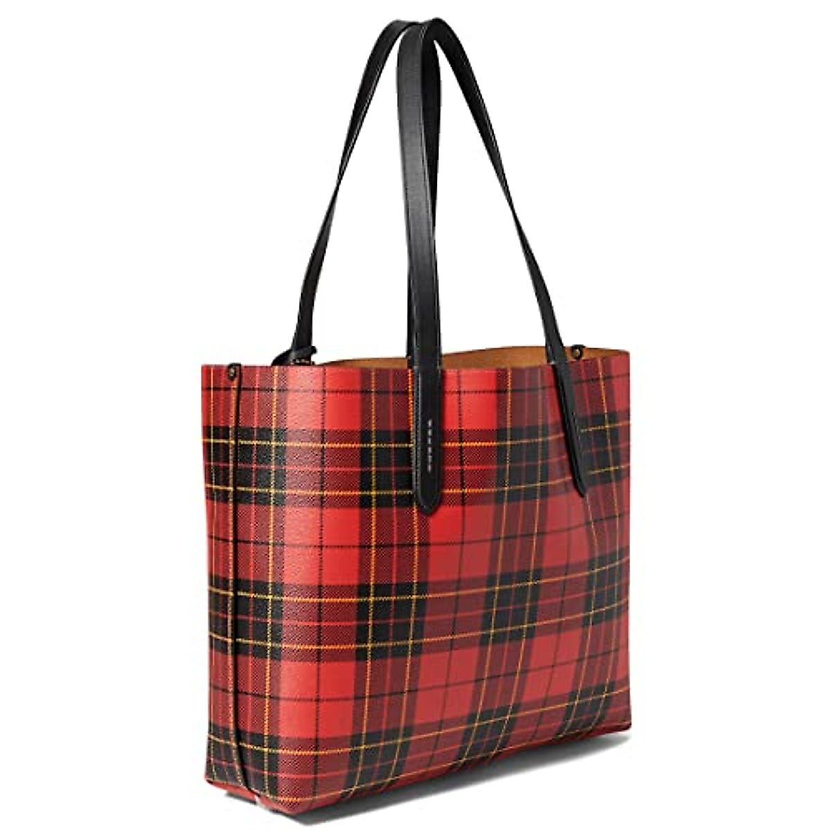 COACH Box Program Plaid Print Highline Tote Red Multi One Size