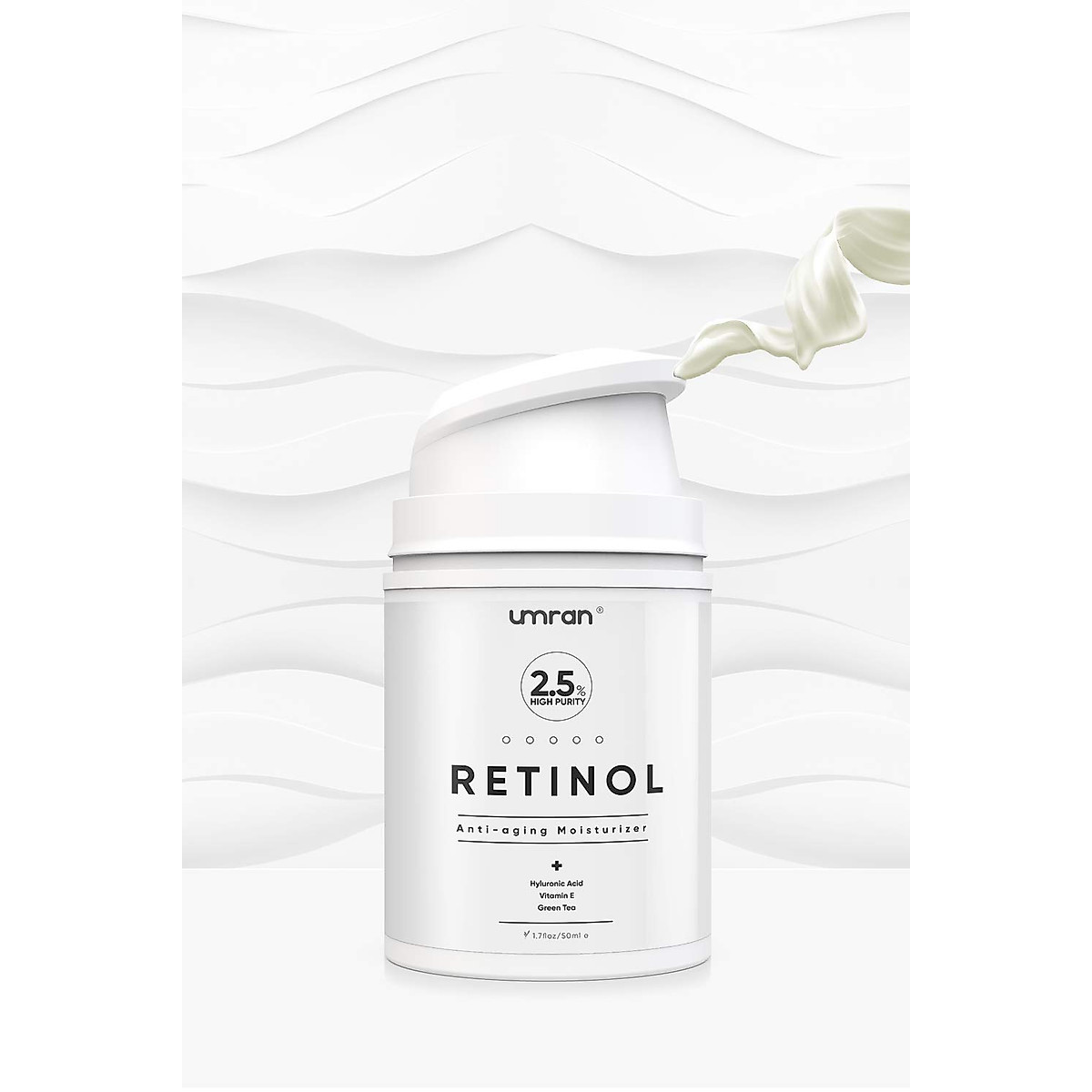 Umran Premium Retinol Cream, Anti-Aging Moisturizer Cream 2.5% for Face and Eye Care, Anti-Wrinkle Essence with Hyaluronic Acid, Day and Night Cream, Vitamin E and Green Tea, 50ml, 1.7 Fl.Oz…