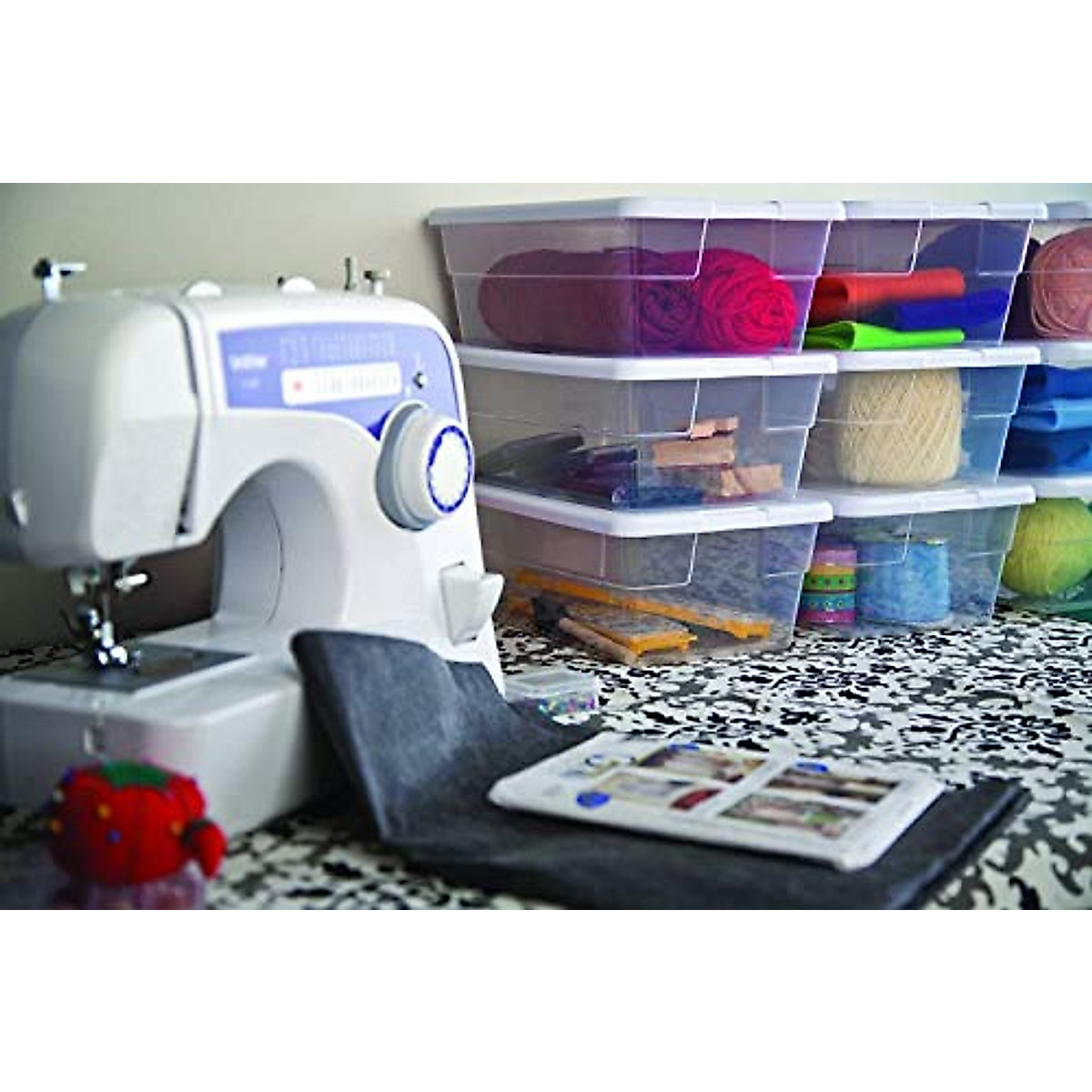 STERILITE 16428012 6 Quart/5.7 Liter Storage Box, White Lid with Clear Base (Pack of 6)