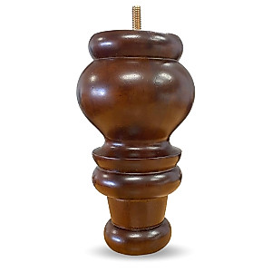 Elegent Upholstery 7" Turned Round Walnut Tapered Furniture Wood Legs 5/16" Bolt - Set of 4