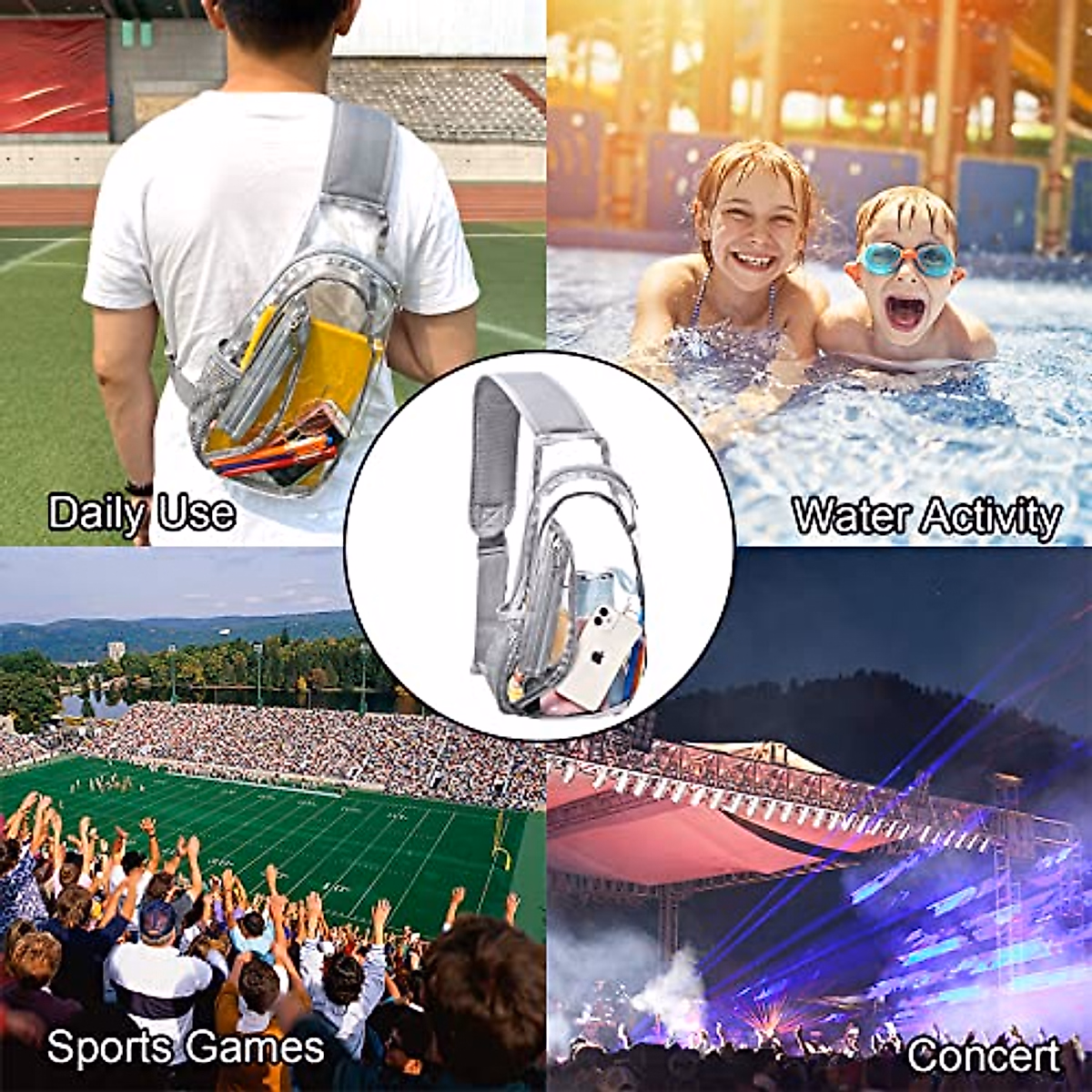 gdbis Clear Sling Bag, Stadium Approved Small PVC Crossbody Backpack, Transparent Casual Chest Daypack for Hiking, Stadium or Concerts, Grey