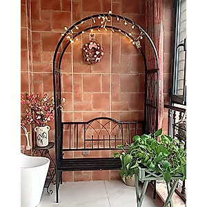 Outdoor Garden Archway with Bench Seat Metal Garden Arbor Trellis Garden Rose Arch 6.9ft x 3.7ft MetalGrape Rose Vines and Indoor Party Decoration (Black 114x210cm/3.7ftx6.9ft)