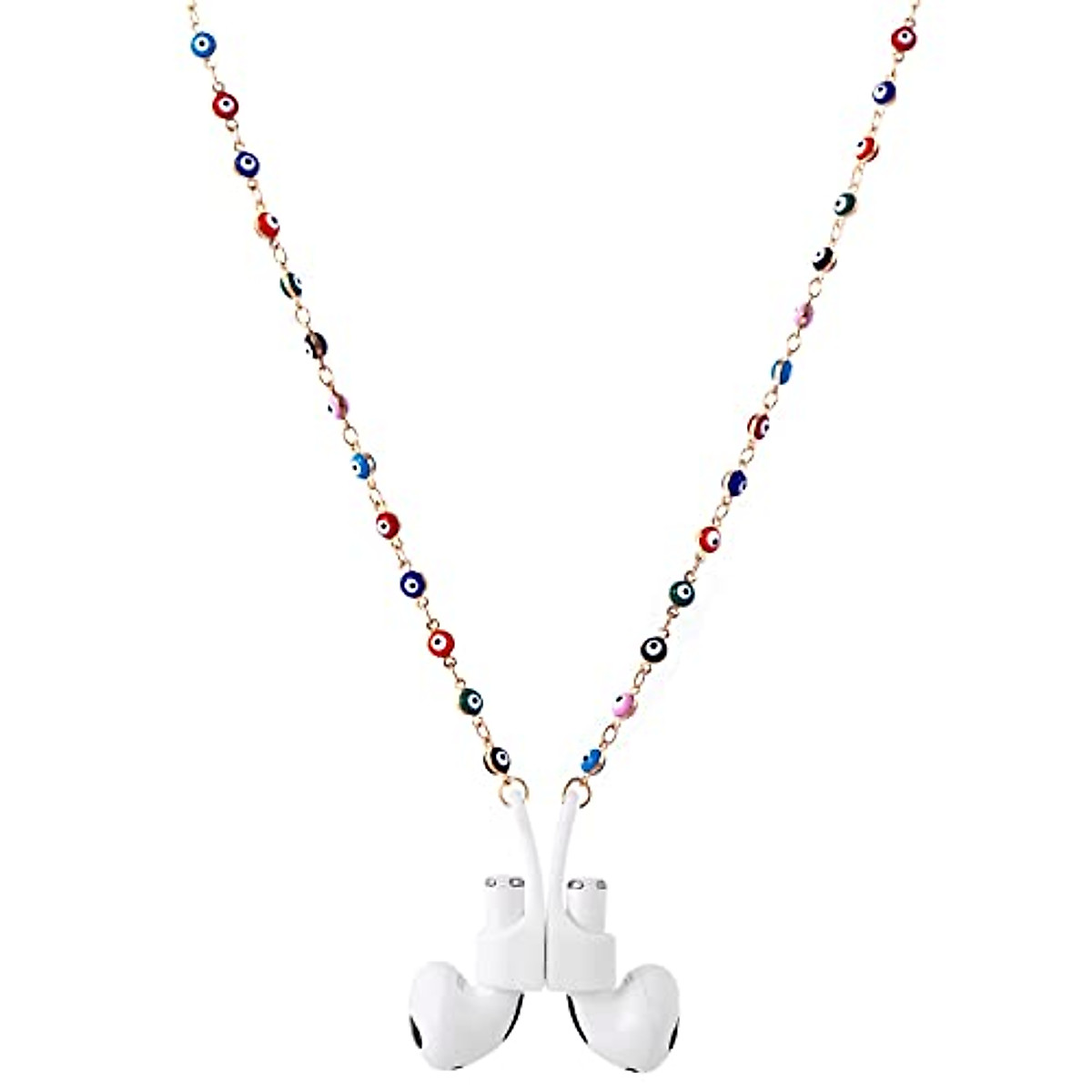 Female Magnetic Anti-Lost Straps Holder Gold Chain Colorful Eye Beads Necklace Leash String for Airpods Pro 3 2, 72cm (Colorful Beads), 28.35X0.43X0.43inches (FDL-001)