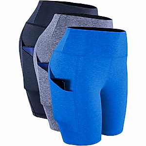 CADMUS High Waisted Compression Shorts for Women Bike Shorts Workout Running Shorts Pockets,20,Dark Grey,Grey,Blue,Medium