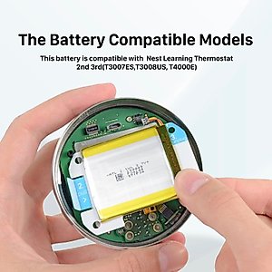 TQTHL for Nest Thermostat Battery,[980mAh] (𝟮𝟬𝟮4 𝗡𝗲𝘄 𝗨𝗽𝗴𝗿𝗮𝗱𝗲𝗱) TL284443 Battery Li-Polymer Battery for Nest Learning Thermostat 2nd 3rd Generation, T3007ES, T3008US, T4000ES, A0013