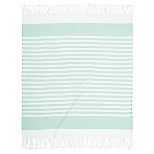 Striped Throw Blanket - Farmhouse Style Throws with Cabana Stripe Coastal Beach Pattern - Soft Light Woven Blankets with Stripes for Sofa, Bed, Outdoor, Patio - 50 x 60 in. (Light Green)