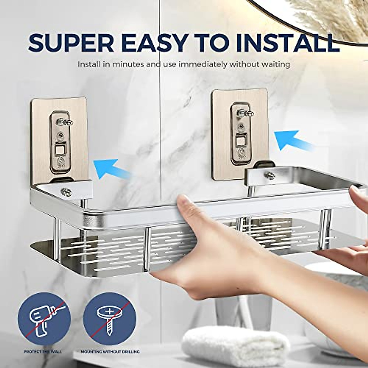 Shower Caddy Bathroom Shower Organizer, Adhesive Shower Caddy No Drilling Shower Storage,Shower Shelves for Inside Shower Rustproof Shower Rack Silver 2 Pack