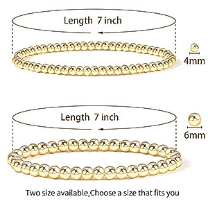 Gold Bead Bracelet for Women,14K Gold Plated Bead Ball Bracelet Stretchable Elastic Bracelet
