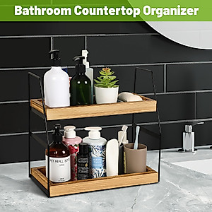 CypherX Bathroom Counter Organizer, 2-Tier Countertop Organizer for Bathroom, Wood Vanity Organizer Standing Rack for Makeup Perfume Skincare, Easy Installation Heavy Duty