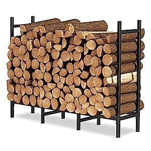smusei 4Ft Firewood Rack Outdoor Indoor Heavy Duty Log Holder Adjustable Metal Wood Storage Rack Stand for Fireplace, Porches, Patios Black