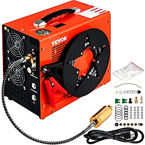 VEVOR PCP Air Compressor, Auto-stop Portable PCP Airgun Compressor, Powered by DC 12V Car or Home AC 110V/220V, 4500Psi/30Mpa w/Built-in Water/Oil Adapter & Cooling Fan for Paintball, Scuba, Air Rifle
