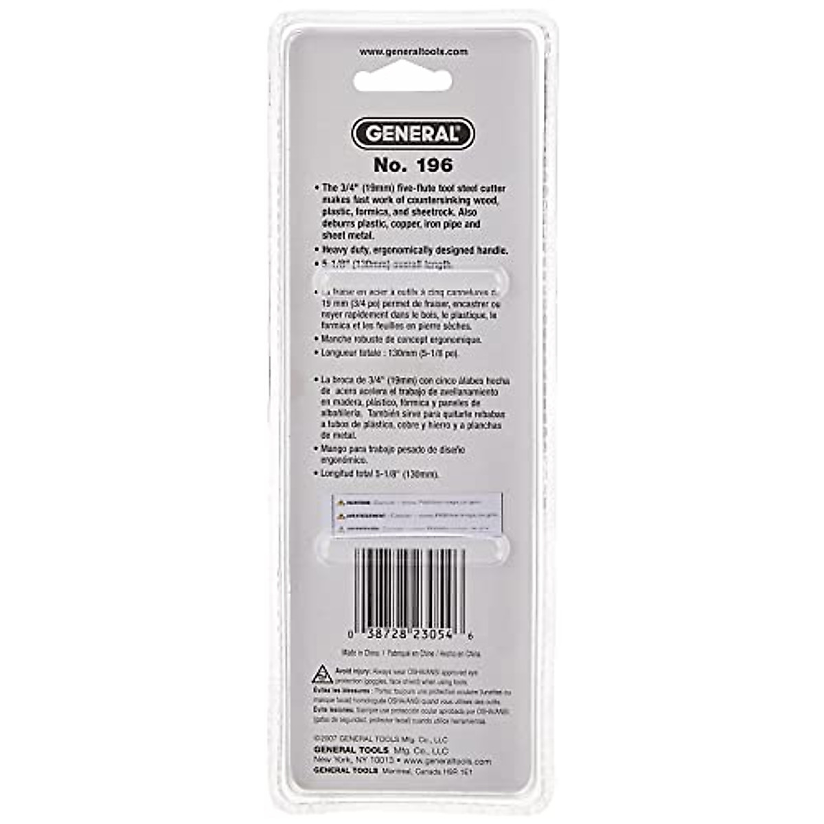 General Tools 196 Short Length Hand Reamer & Countersink, 3/4"