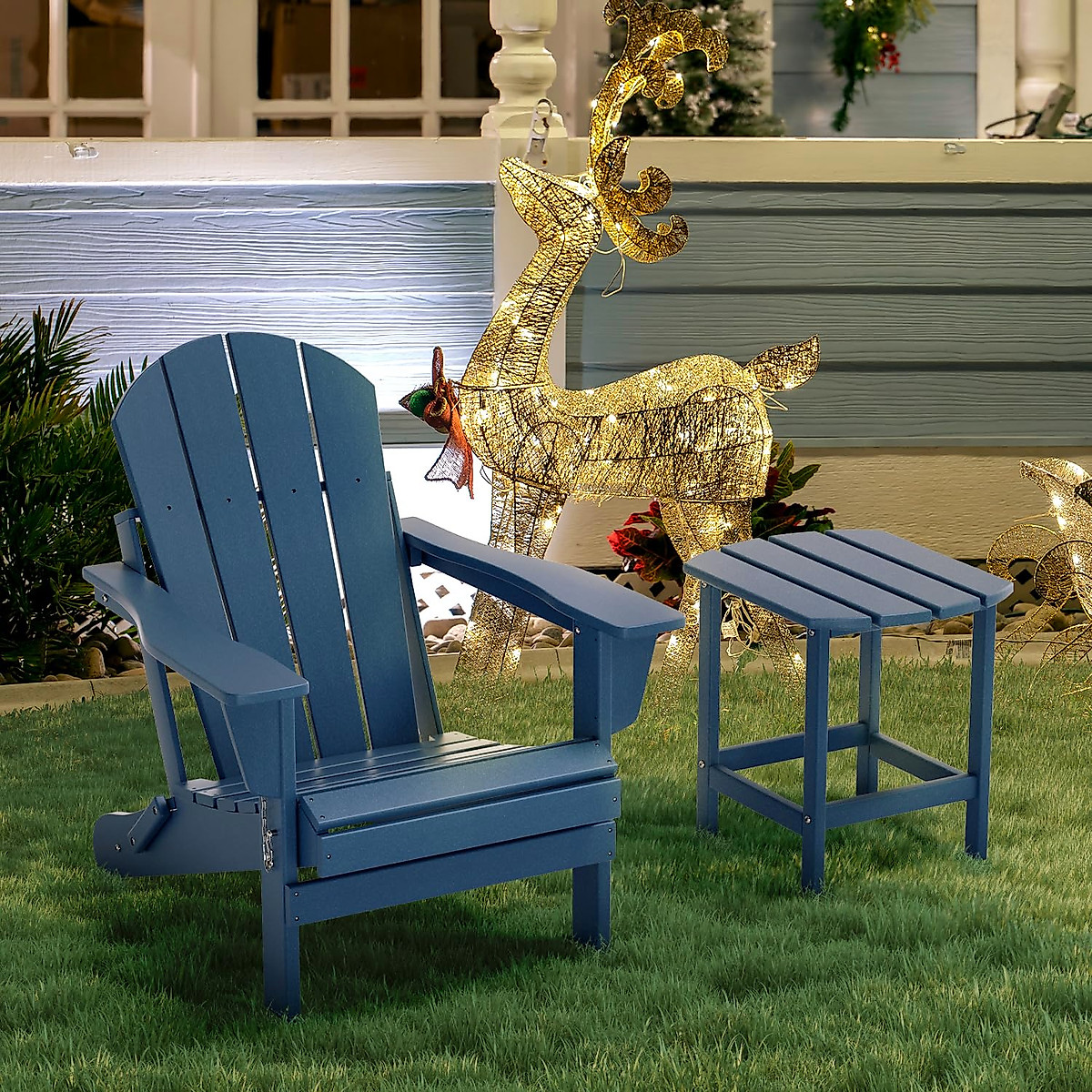 TORVA Folding Adirondack Chair, Fire Pit Chair,Patio Outdoor Chairs All-Weather Proof HDPE Resin for BBQ Beach Deck Garden Lawn Backyard(Navy Blue Color)