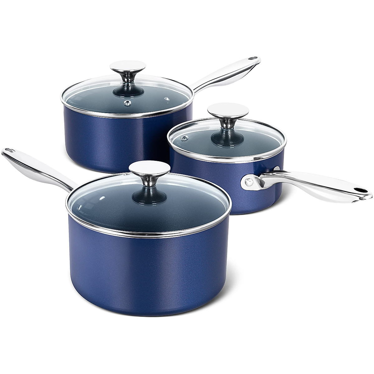 MICHELANGELO Nonstick Sauce Pan, Ceramic Saucepans with Lids, 1Qt & 2Qt & 3Qt Sauce Pan Sets, Nonstick Sauce Pans with Lids, Small Pots with Stainless Steel Handle, Oven Safe, Blue
