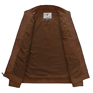 WenVen Men's Casual Canvas Jacket Light Spring Field Windbreaker (Coffee, M)