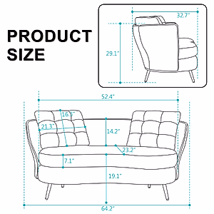 Modern Tufted Velvet Loveseat,Futon Club Two Seater Sofa,Compact Living Room Studio,Office,Dormitory,Breathable Spring Small Sofa For Entertainment Room Suitable For Living Room ＆ Bedroom (Black)