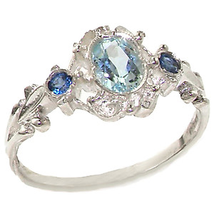 LetsBuyGold 925 Sterling Silver Real Genuine Aquamarine and Sapphire Womens Anniversary Ring - Size 8