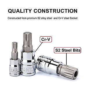 CASOMAN 10PCS 1/4-Inch, 3/8-Inch & 1/2-Inch Drive XZN Triple Square Spline Bit Socket Set, M4-M18, 12 Point Tamper Proof, Cr-V Sockets and S2 Steel Bits