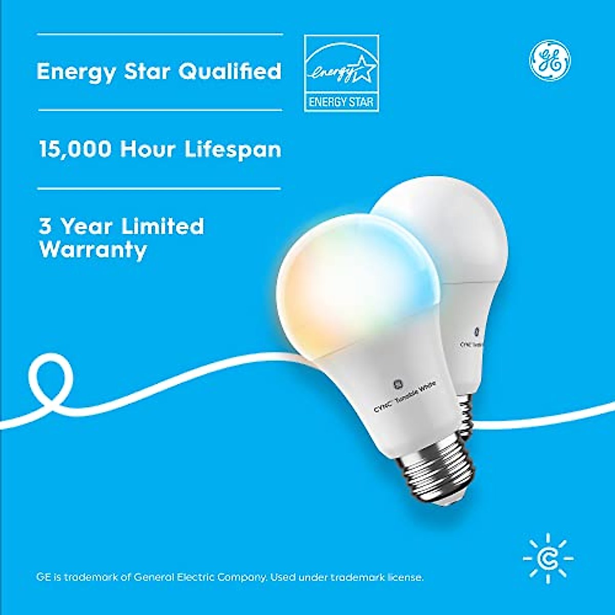 GE Lighting CYNC Smart Tunable White A19 LED Light Bulb, 60W Replacement, Bluetooth/Wi-Fi Enabled, Alexa + Google Home Compatible Without Hub, 2-Pack (Packaging May Vary)