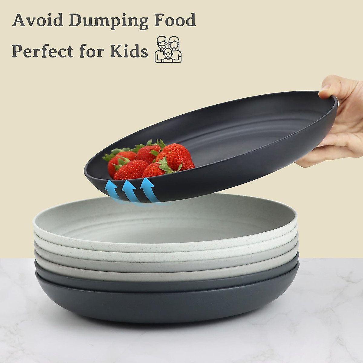 Wrova Wheat Straw Plates - 9 Inch Unbreakable Dinner Plates Set of 8 - Dishwasher & Microwave Safe Plastic Plates Reusable - Lightweight Plates for kitchen,camping (Classic Series)