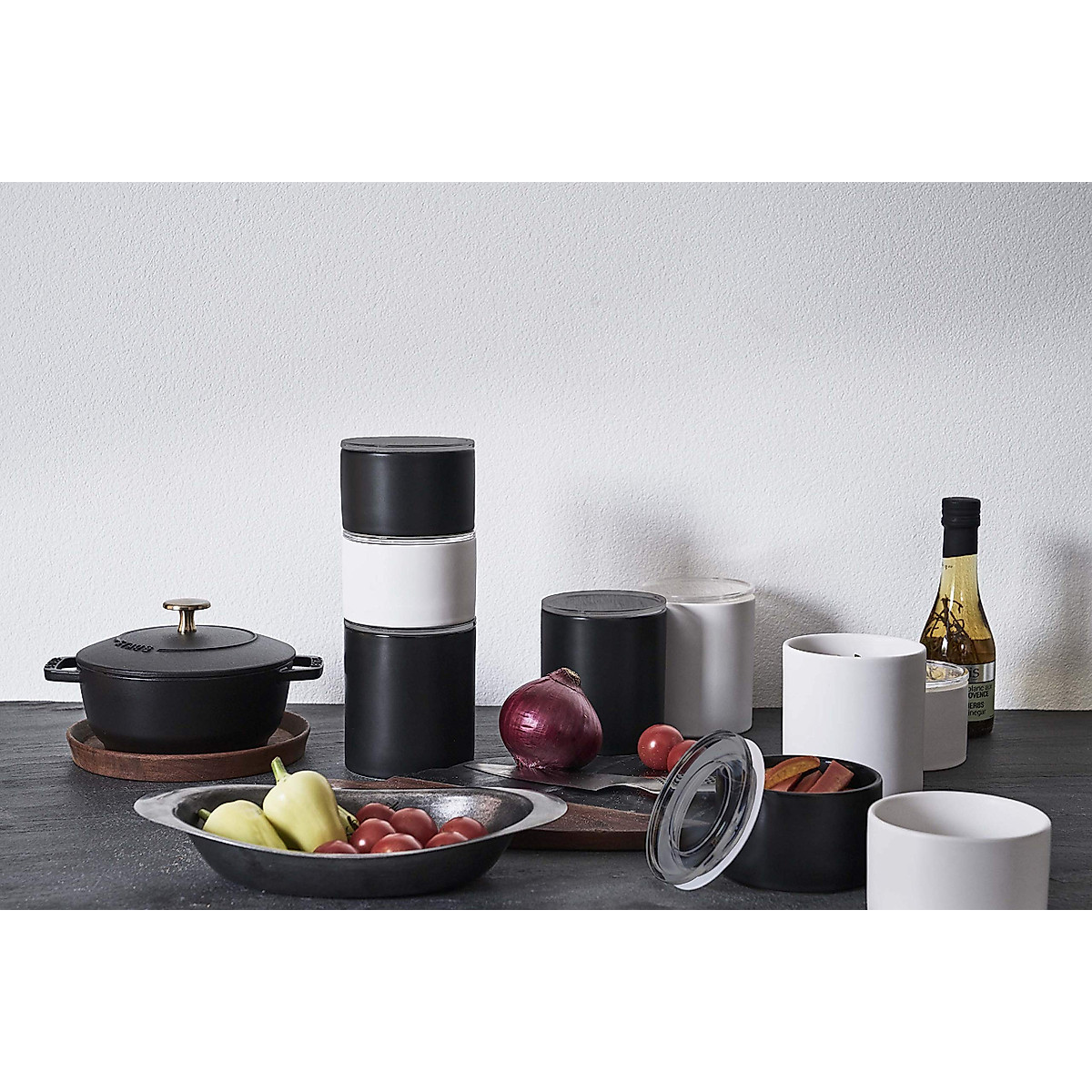 YAMAZAKI Home Tower Ceramic Food Storage Contrainers/Canisters With Airtight Lid - Large - 2.1 Cups, 500 Milliliters