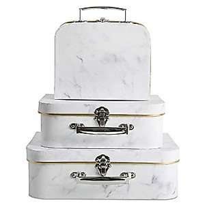 Anndason Set of 3 Paperboard Suitcases Storage Box Decorative Storage Boxes Storage Gift Boxes With Lids for Photo Storage Home Decoration, Wedding, Birthday, Anniversary and New Year Gift Decoration (3Pcs, White Marble)