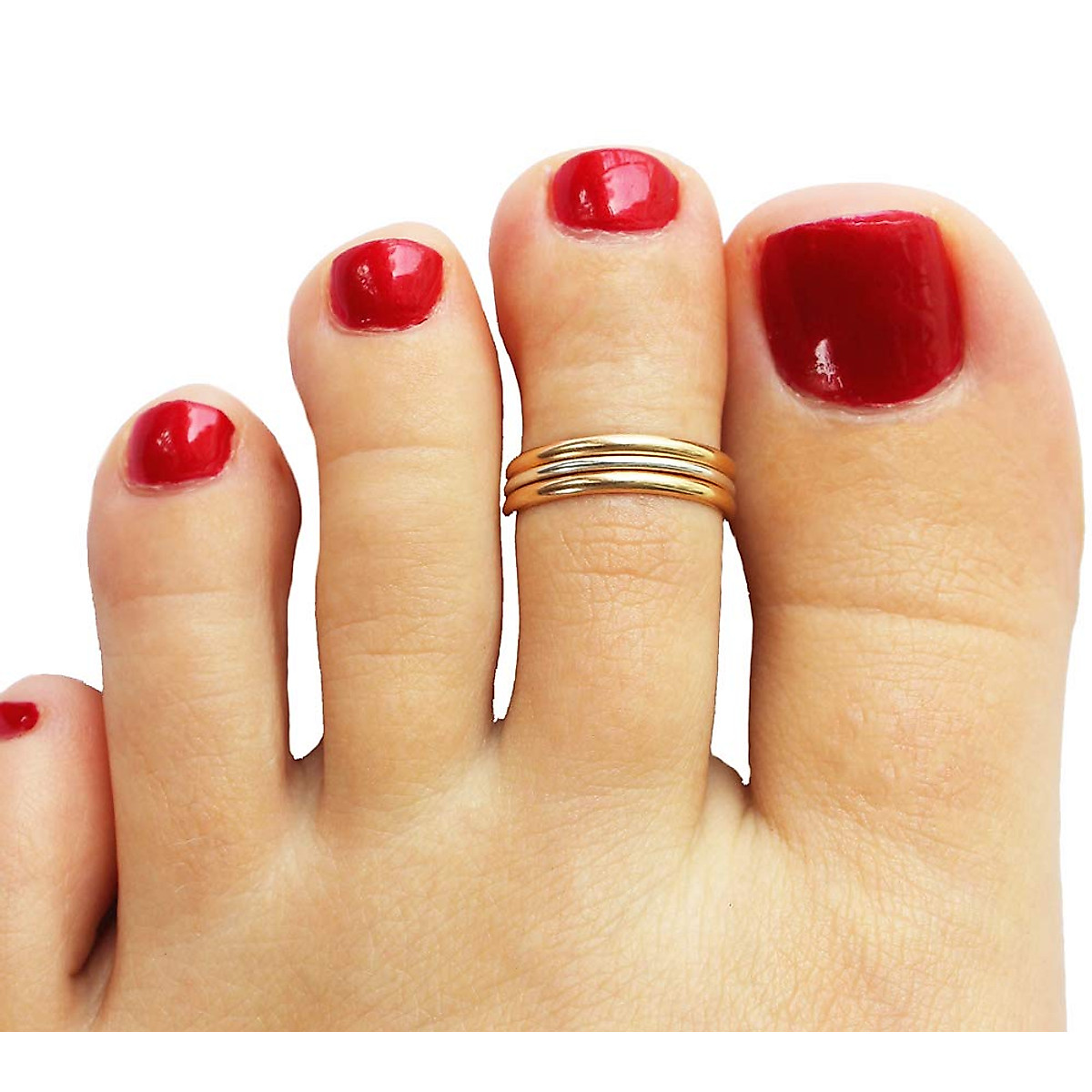 Toe Ring | Triple Stack 14K Gold Fill and Sterling Silver Toe Ring | Three Bonded Bands | Unisex - One Size Fits All