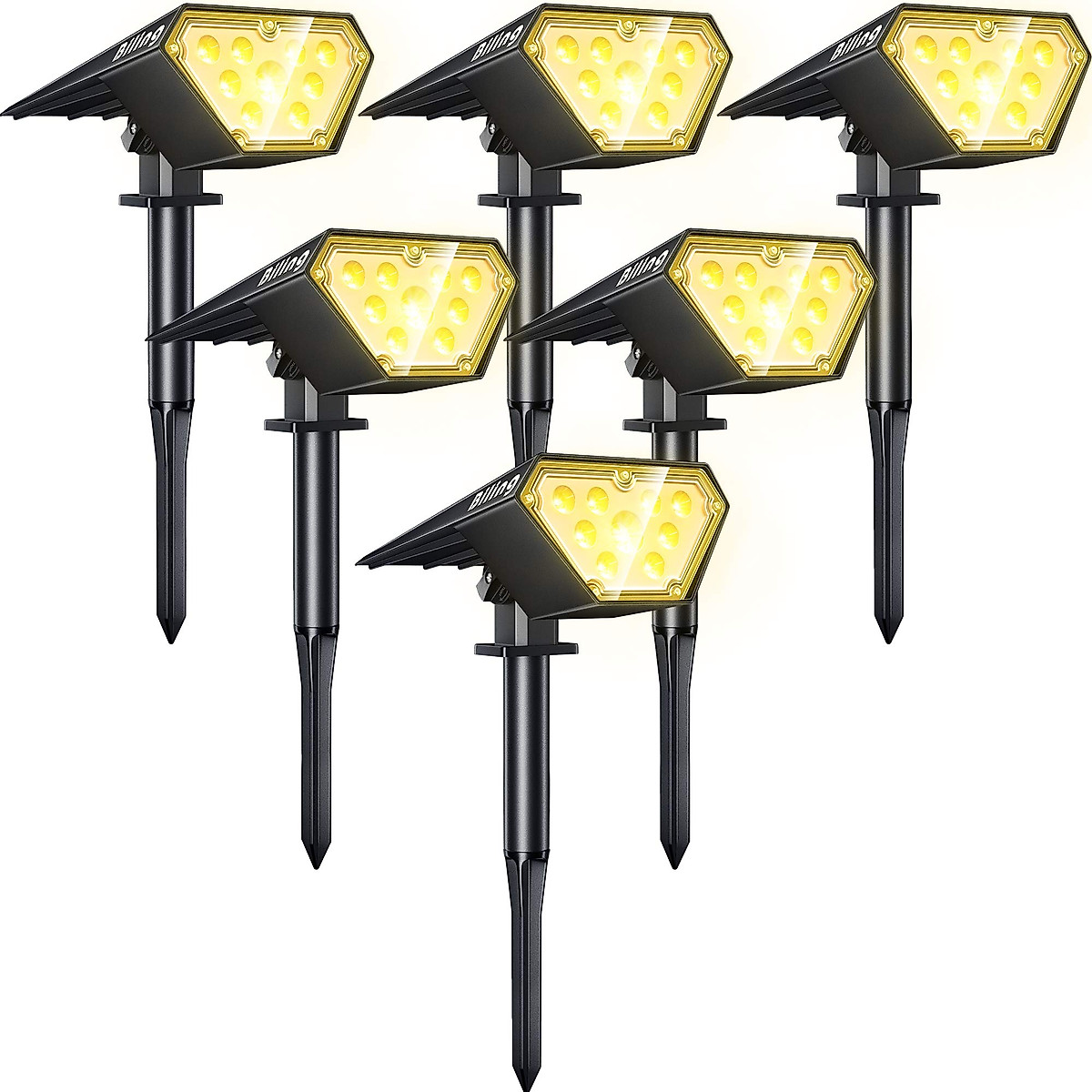 Biling Solar Spot Lights Outdoor, Bright 700 Lumen Solar Outdoor Lights IP67 Waterproof Adjustable Solar House Lights for Patio Pathway Yard Garden Driveway Tree - Warm White(6 Pack)