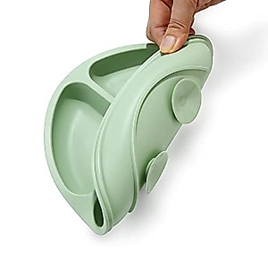 PandaEar Divided Unbreakable Silicone Baby and Toddler Plates - 3 Pack - Non-Slip - Dishwasher and Microwave Safe - Silicone (Blue Green Brown)