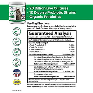 Vital Planet - Flora Cat Probiotic Powder Supplement with 20 Billion Cultures and 10 Diverse Strains High Potency Probiotics for All Cats for Feline Digestive and Immune Support 30 Scoops 3.92 oz