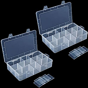 HomDSim 2 Pack 15 Large Grids Clear Plastic Organizer Storage Box for Washi Tape,Adjustable Compartments with Dividers,Container Holder for Ribbon,Sewing,Thread,Masking Tape,DIY Sticker Roll Tape