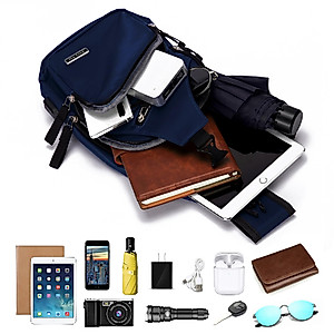 Seoky Rop Men Women Sling Backpack Nylon Water Resistant Shoulder Chest Crossbody Sling Bag with USB Charging Port Small Dark Blue