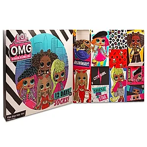 Game Party LOL Surprise Countdown to Birthday Calendar Socks Set - Bundle with 12 Pairs of LOL OMG Socks for Girls Size 10-4 Plus LOL Doll Stickers | LOL Sock Gift Box Set