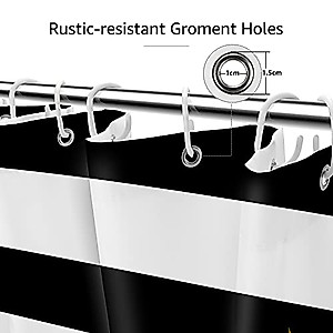 VEGA U Sunflower Quote Fabric Shower Curtain for Bathroom, Black and White Stripe Bath Decor with Hooks, Hotel Quality, 72x72 Inch