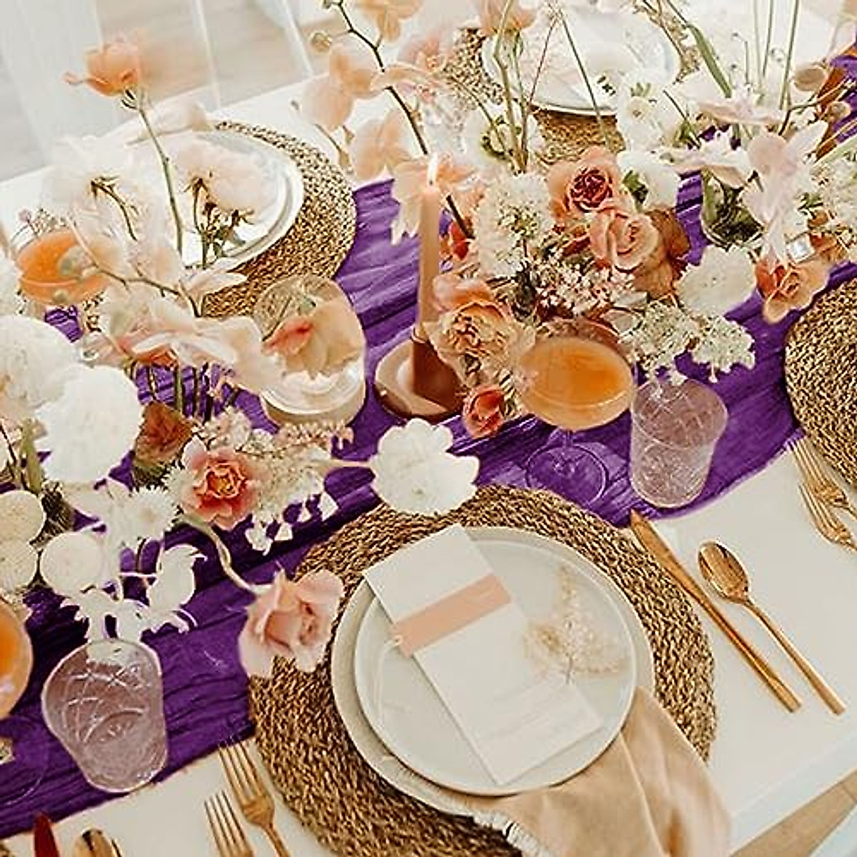 FUHSY Purple Cheesecloth Table Runner Gauze Table Runner 10FT Plum Table Cloth Runner for Wedding Birthday Rustic Table Runners Cheese Cloth Halloween Table Runner Bridal Party Table Decorations