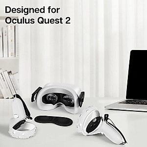TNP Silicone Cover Set for Oculus Quest 2 Meta Quest 2 Controller Protector White 3 in 1 Silicone VR Face Cover, Protective Lens Cover, VR Headset Skin Shell Accessories for Oculus Quest 2