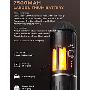 Portable Espresso Coffee Maker Electric Expresso Maker Self Heating Battery Powered, 19 Bar Pressure, Coffee Machine with Ground Coffee & NS Capsule for Travel, Camping, RV, Hiking, Office (Black)